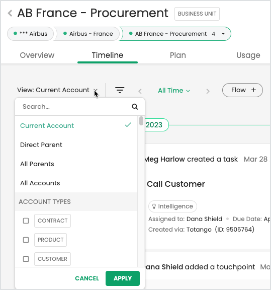 Use account hierarchy filters – Totango