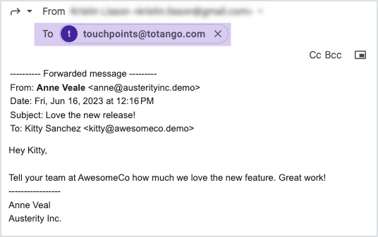 Create touchpoints from email – Totango