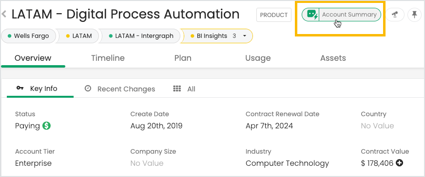 Generate account summaries with AI – Totango