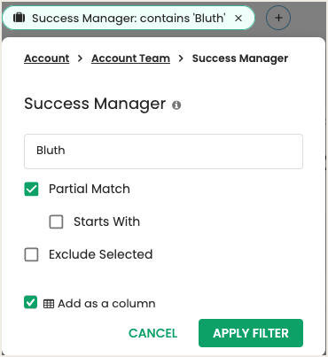 Text filter options – Totango