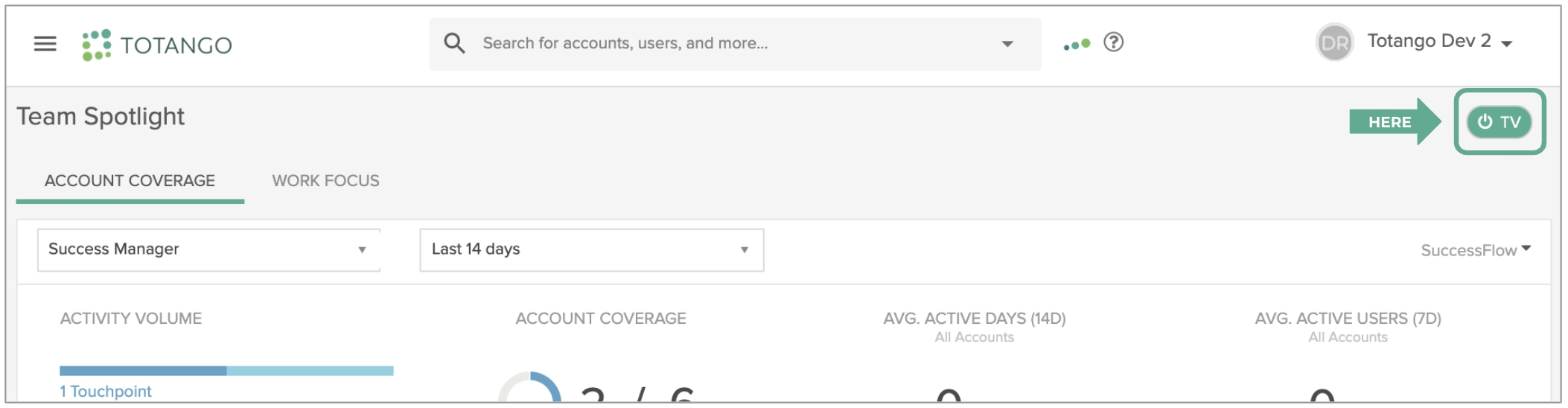 Monitor account coverage – Totango