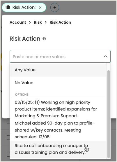 Text filter options – Totango